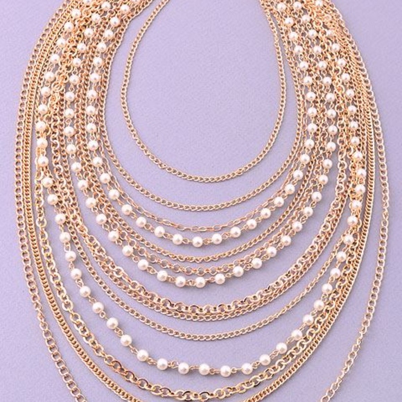 Jewelry | Gold Layered Necklace With Pearl Overlay | Poshmark